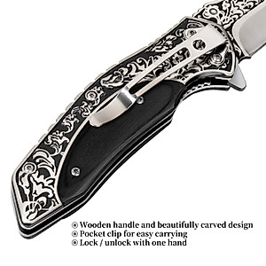 Casvno Pocket Knife Pocket Folding Knife 3CR13 blade +handle (stainless steel and colored wood) for Hunting, Camping, Fishing, Hiking, Outdoor Activities Home Improvement