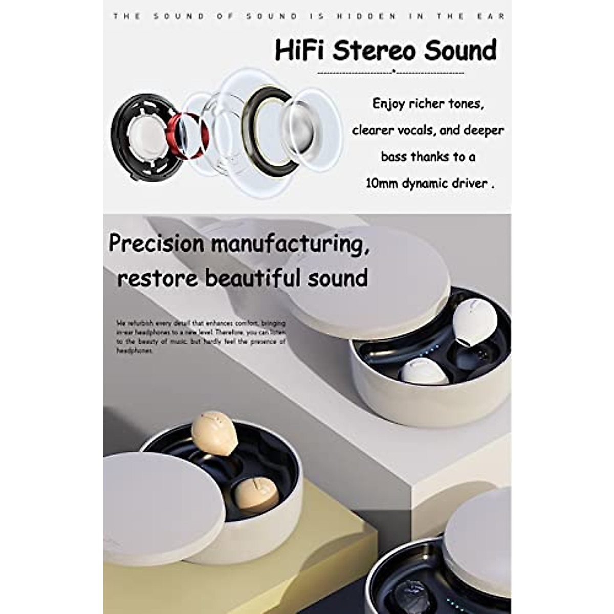 SZHTFX Invisible Earbuds Small Mini Wireless Bluetooth Earpiece Phone Discreet Earbud for Music, Home, Work (Nude)