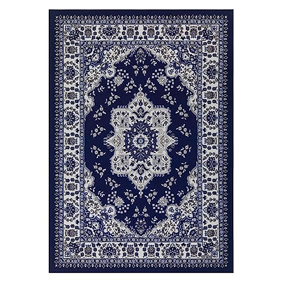 Antep Rugs Alfombras Oriental Traditional 8x10 Non-Skid (Non-Slip) Low Profile Pile Rubber Backing Indoor Area Rugs (Navy Blue, 7'10" x 10')