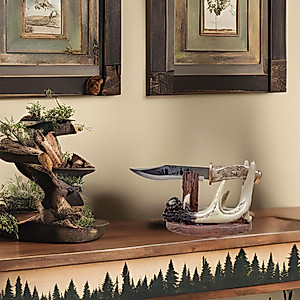 BestGiftEver Carved Handle Decorative Deer Buck Blade Knife with Faux Antler Display Stand Hunting Cabin Home decoration