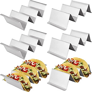 RHBLME 6 Pack Taco Holders, Stainless Steel Taco Tray with Handle, Stylish Taco Shell Holders for 3 Tacos, Use as a Taco Rack to fill Tacos with Ease - Safe for Dishwasher, Oven and Grill