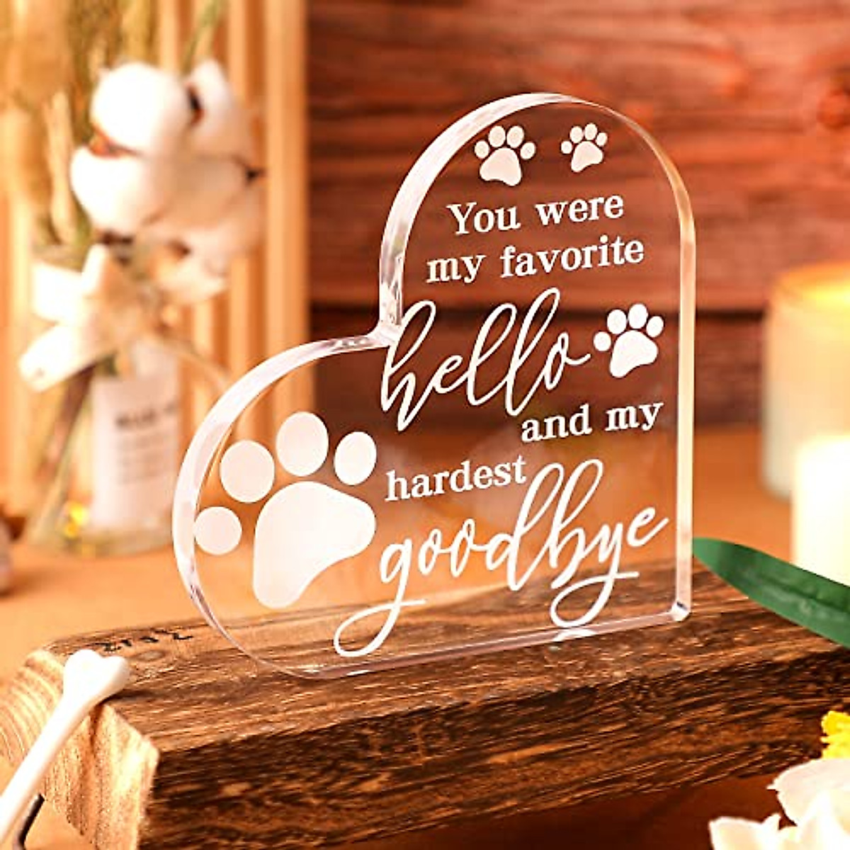 PET Memorial Gift Dog Sympathy Gift for Loss Bereavement Crystal Acrylic Heart Decor Remembrance Gifts Cat Memorial Gifts Crystal Acrylic Heart Condolence Gifts for Loss of Loved One