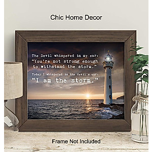 The Devil Whispered I Am The Storm - Lighthouse Wall Decor - Motivational Wall Art - Office Wall Decor - Encouragement Gifts - Encouraging Wall Decor - Entrepreneur Gifts - Inspirational Quotes