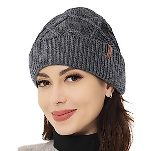 OUTDOOR SHAPING Merino Wool Beanie, Unisex Cable Knit Hat, Daily Rib Cuff Beanie, Warm Winter Cap, Dark Gray, One Size