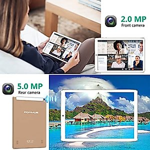 POWMUS 10 Inch Tablet Android 10 Phone Tablet, Tablet with Dual SIM, 32GB Quad Core, IPS Touchscreen, 8MP Rear Camera WiFi GPS Bluetooth USB C, Support 3G Phone Call, Include Tablet Leather Case