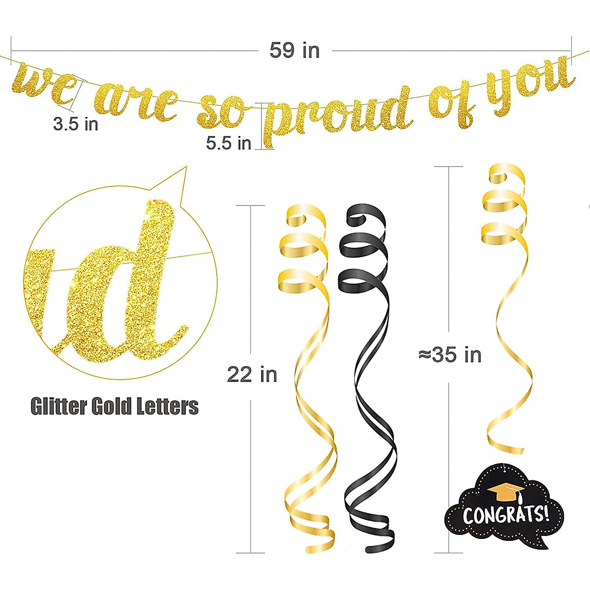 Graduation Party Decorations 2023, 31PCS Graduation Party Supplies Graduation Stuff Hanging Swirls Ceiling Decor And String Graduation Banner for Elementary 8th Grade High School College Black And Gold Class Of 2023 Congrats Decorations Grad Decor (Gradua