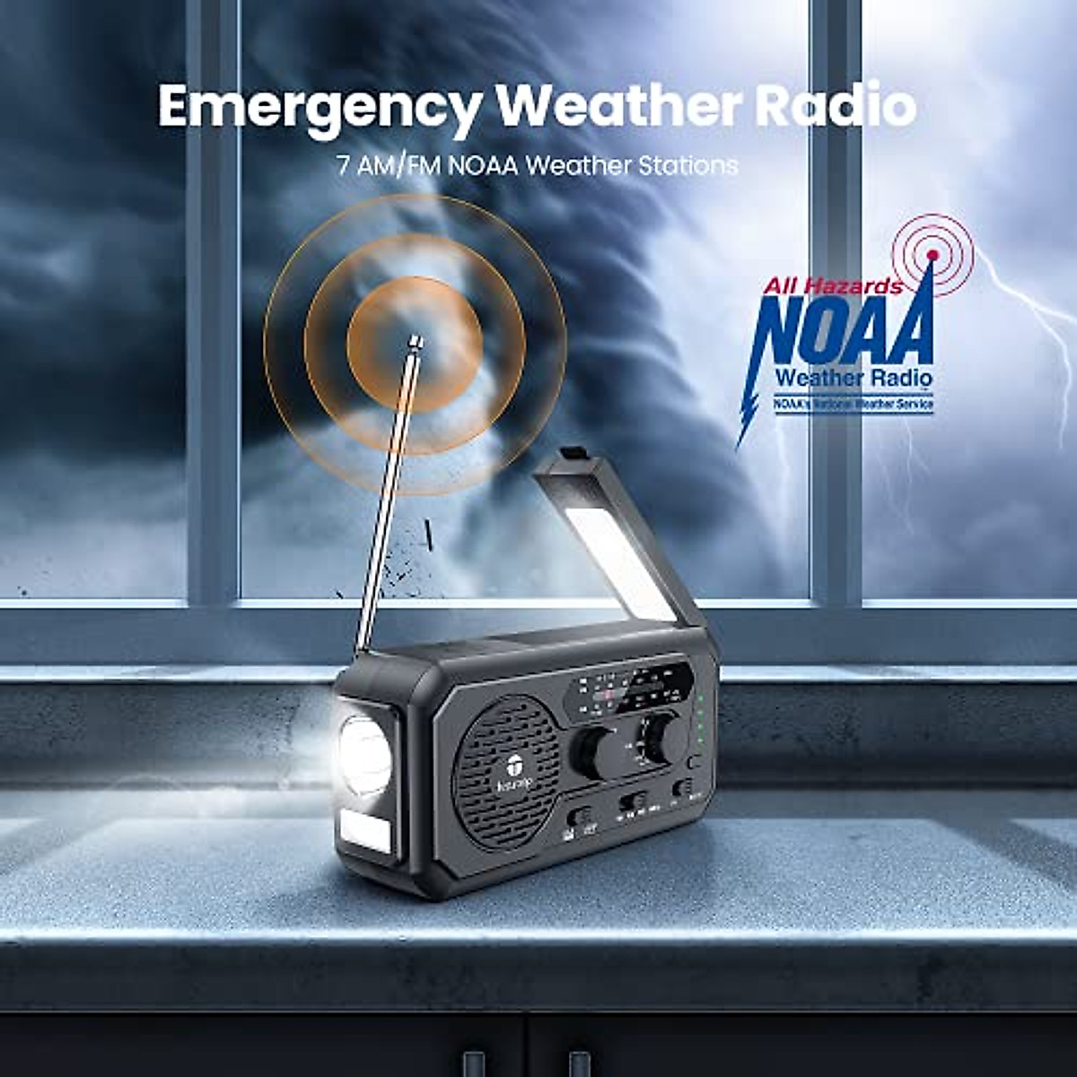 Emergency Radio, TENROOP Upgraded 5000mAh Solar Hand Crank Weather Radio for Hurricane, 4-Way Powered AM/FM/NOAA Weather Alert Portable Radio with Flashlight, Reading Lamp, Power Bank, SOS Alarm-Black