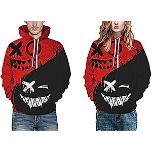 Chaos World Men's Novelty Hoodie Long Sleeves 3D Funny Graphic Print Sweatshirt Pullover(X-Large,Black Red)