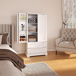 Gizoon 47" Kitchen Pantry Storage Cabinet with Drawers Freestanding Bathroom Storage Cabinets with Doors and Shelves, Small Food Pantry Cabinet for Dining Room Craft Room, White