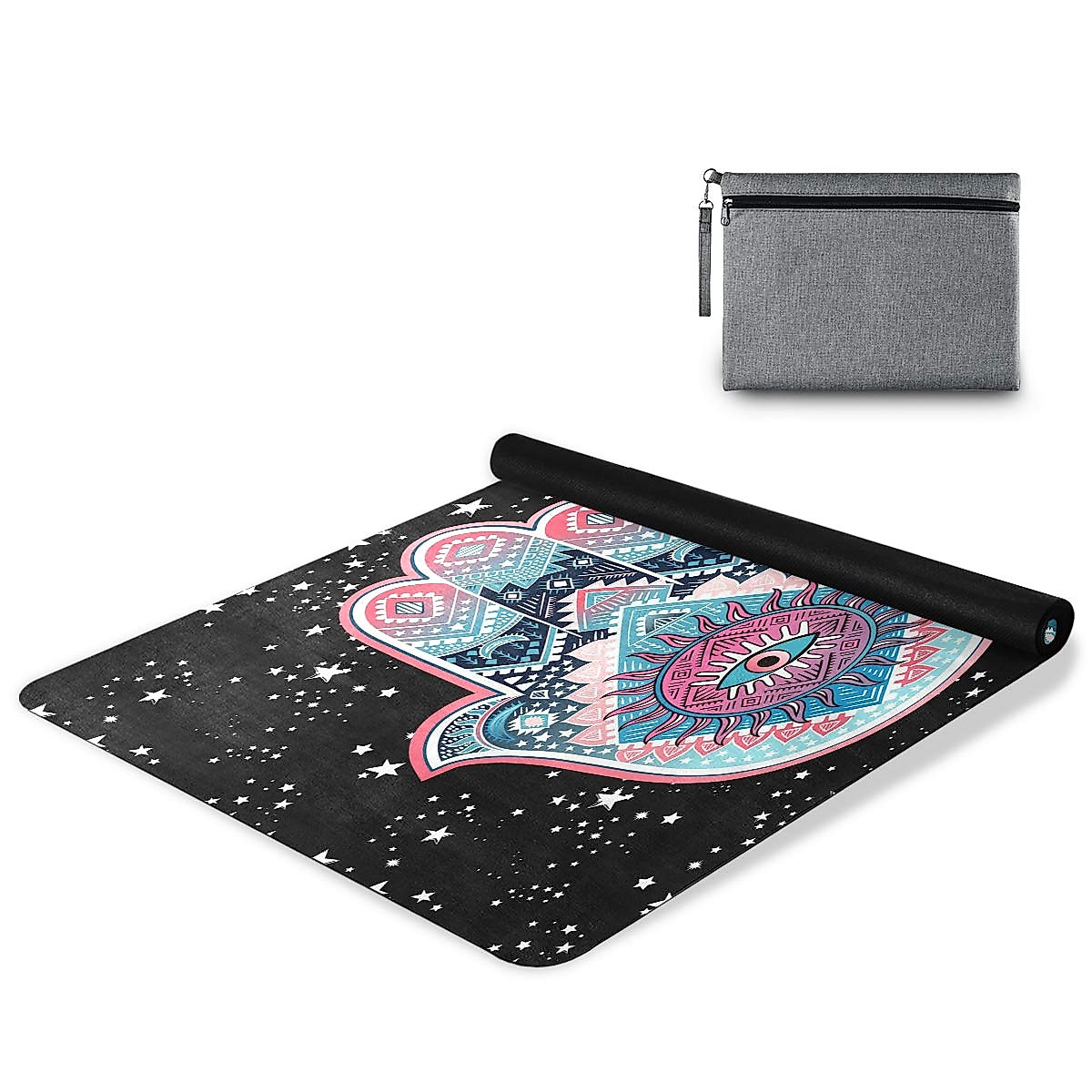 Qilmy Hamsa Yoga Mat Non-Slip Foldable Sweat Absorbent Travel Yoga Mat with Carrying Bag for Yoga, Pilates, Exercise, Workout, Bikram and Hot Yoga 71 x 26 Inch