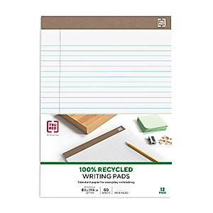 Tru Red Notepads 8.5" X 11.75" Wide Ruled White 50 Sheets/Pad, 12 Pads/Pk (Tr58185)