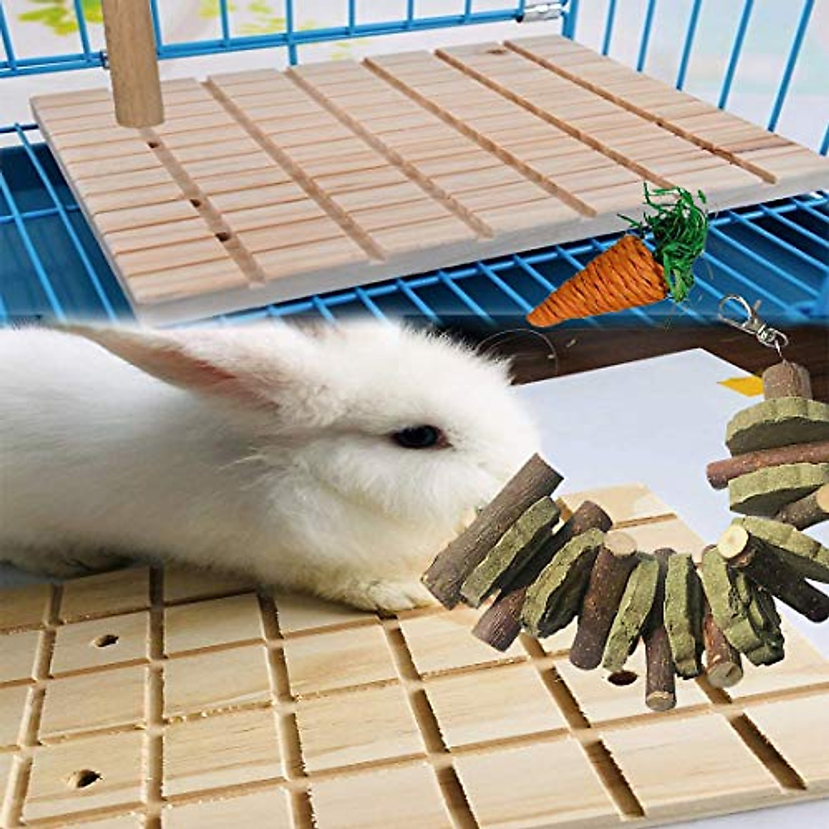 kathson Bunny Chew Toys for Teeth Grinding,Rabbit Wooden Scratch Board Feet Pad Rotatable Pet Play Toy for Chinchilla Guinea Pigs Other Rodent Pets (2 Pack Rabbit Treat)