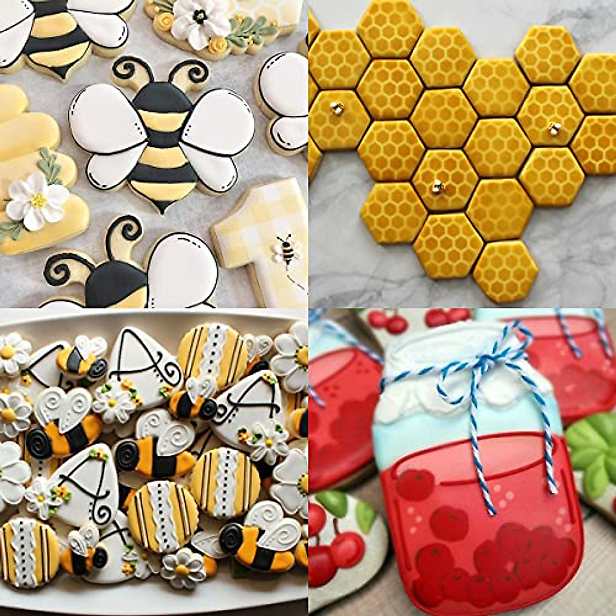 Fangleland Bee Themed Cookie Cutters, 8 Pack Bumble Bee Baking Molds Stainless Steel Biscuit Sandwich Cake Cutter Set for Baby Shower Party Supplies Favors