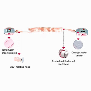 HUGVIDAS Anti-Lost Wrist Strap, Child Safety Belt with Key Lock, Breathable Toddler Traction Belt, Anti-Lost Wrist Strap (Pink 2, 2M/6.5Ft)