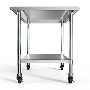 KoolMore Commercial 30” x 36” Stainless Steel Work Table with Wheels for Restaurant or Home Use, Under Storage Shelf for Food, Tools, and Hardware, Heavy Duty Metal Workspace (CT3036-18C), Silver