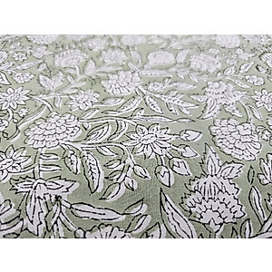 Green Hand Block Printed Indian Natural Cotton Jaipuri Print Sanganeri Kurti Print Fabric by The Yard (3 Yard)