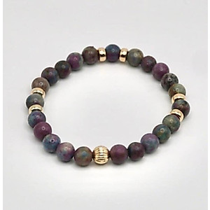 LKBEADS Natural Ruby Kyanite 6mm rondelle smooth 7inch Semi-Precious Gemstones Beaded Bracelets for Men Women Healing Crystal Stretch Beaded Bracelet Unisex