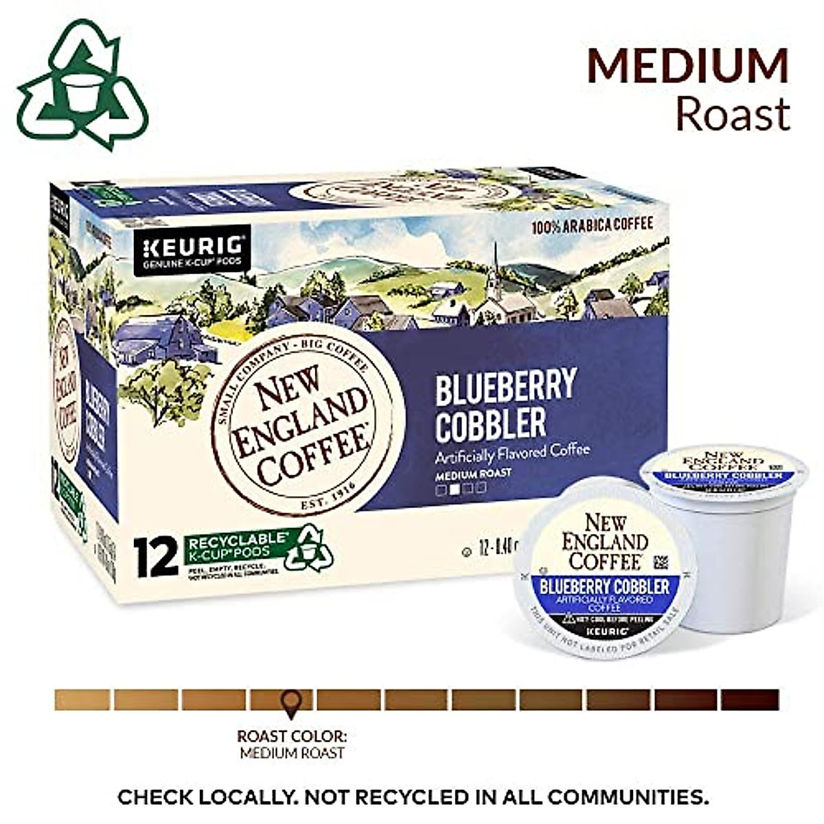 New England Coffee Blueberry Cobbler, Medium Roast Single Serve K-Cup Pods, 12 ct. Box (Pack of 1)
