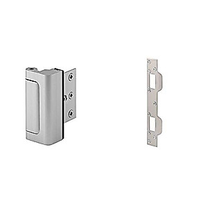 Defender Security Satin Nickel U 10827 Door Reinforcement Lock –3” Stop & U 10385 Prime Line Door Strike, for Use with 5-1/2 in and 6 in Hole Spacing's On Dead Latch and Deadbolt, Steel, Satin Nickel