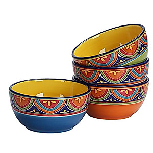 Bico Tunisian 26oz Ceramic Cereal Bowls Set of 4, for Pasta, Salad, Cereal, Soup & Microwave & Dishwasher Safe