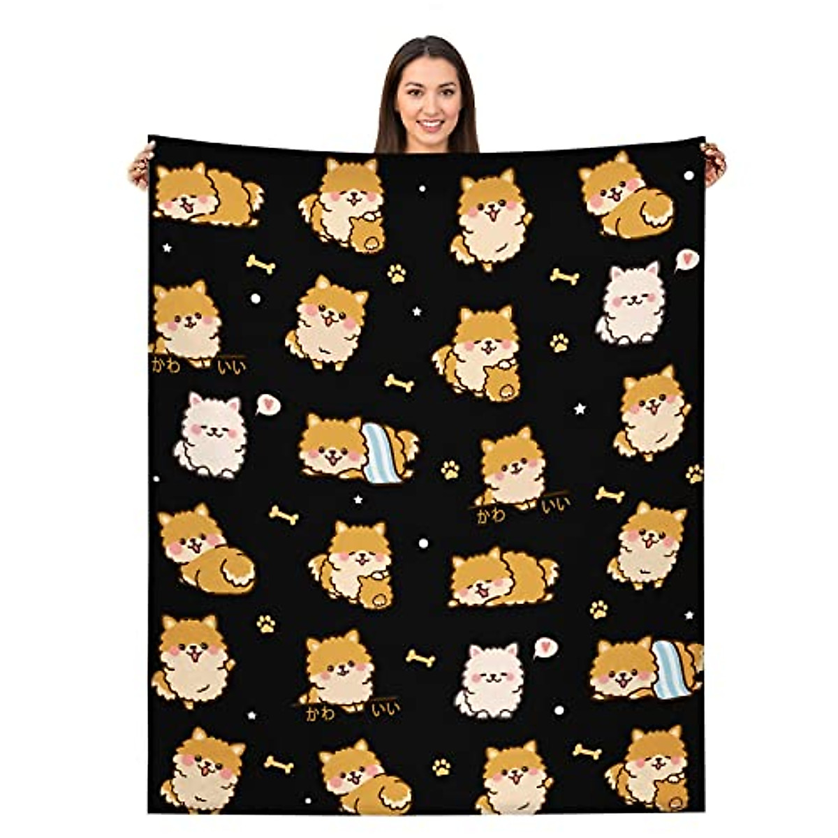 Nahjiiem Pomeranian Throw Blanket Cute Puppy Blanket Animal Pet Couch Throw Pomeranian Gifts for Pomeranian Lovers 50"×60"