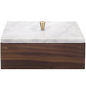 MyGift Modern Walnut Wood & White Marble Lid Vanity Catchall Jewelry Box/Storage Container