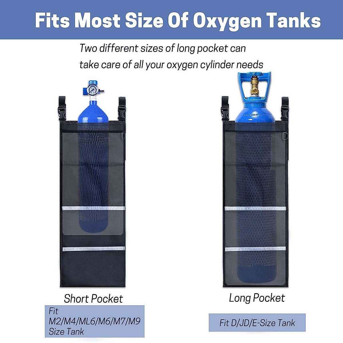 SWISSELITE Oxygen Cylinder Bag,Wheelchair Oxygen Tank Holder with Buckles,Oxygen Tank Carrier Holder for Wheelchair Walker with Mesh Storage Pocket Fits Most Portable Oxygen Tanks