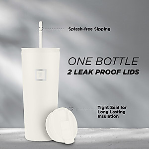 IRON °FLASK Classic Tumbler 2.0-2 Lids (Straw/Flip), Vacuum Insulated Stainless Steel Water Bottle, Double Walled, Drinking cup, Thermo Travel Mug - Cashmere Cream, 24 Oz