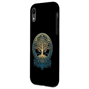 iPhone XR Odin Tree of Life Viking Valhalla Pagan Blue and Yellow Case