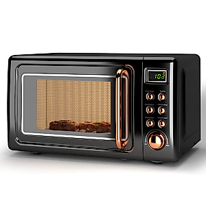 Retro Microwave Oven,Safeplus 0.7Cu.ft, Countertop 700W Microwaves with Cold Rolled Steel Plate 5 Micro Power Defrost & Auto Cooking Function LED Display Glass Turntable and Viewing Window Child Lock