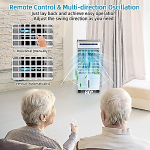 GOFLAME Evaporative Air Cooler Portable, 3-IN-1 Air Cooling Fan with Remote Control and 4 Ice Packs, Air Humidifier with 3 Modes, 3 Speeds and 7H Timer, Bladeless Cooling Fan for Home & Office