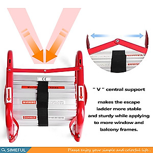SIMEFUL Fire Escape Ladder, Emergency Fire Ladder 2 Story Window, Escape Ladders Extends to 15-Feet with Anti-Slip Rungs for Homes