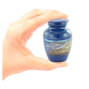 Footprints Keepsake Urn, Footprints Token Urn for Ashes, Hand Painted Minature Beach Urn, Handmade Beach Mini Urn with Velvet Case & Bag (Keepsake)