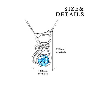 AOBOCO Cat Necklace for Cat Lovers 925 Sterling Silver March Birthstone Pendant Crystal Cat Jewelry Gifts for Women