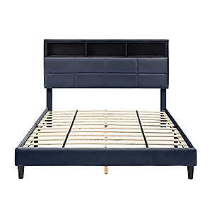 Furniture of America Halifax Modern Storage Fabric California King-Size Bed with USB for Bedroom, Guest Room Bed, Gray