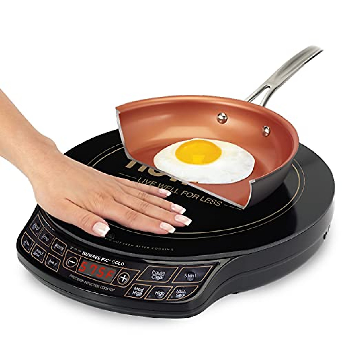 Nuwave Gold Precision Induction Cooktop, Portable, Powerful with Large 8” Heating Coil,100°F to 575°F, 3 Wattage Settings, 12” Heat-Resistant Cooking Surface