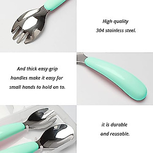 Jenbode Baby Fork and Spoon Set with Carry Case Baby Training Utensils Self Feeding Toddler Silverware Silicone and Stainless Steel Kids and Toddler Utensil Set