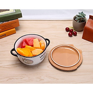 VanEnjoy Big Capacity 24oz 3D Cute Cartoon Microwave Ceramic Soup Cat Bowl Instant Noodle Bowl Cereal Bowl for Salad Fruit Vegetable with Ceramic Kitty Cat Lid and Handles (coffee)