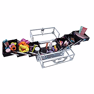 Caboodles Neat Freak Train Case | 6-Tray Cosmetic Organizer with Locking Latch, Social Butterfly