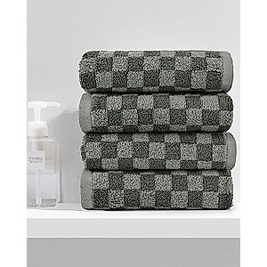 Jacquotha Grey Hand Towels for Bathroom Checkered, 4 Pack Super Soft Quick Drying Cute Hand Towel Set for Men Women Kids