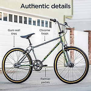Schwinn Predator Team 24 Freestyle BMX Bike, Throwback 1983 Design, Single-Speed Drivetrain, Hi-Ten Steel Frame, Rattrap Pedals, Front and Rear Caliper Brakes, 24-Inch Gum Wall Tires, Chrome