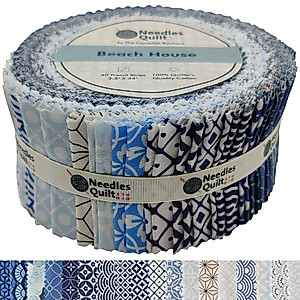 Needles Quilt Studio - (Beach House) 40 Strip Jelly Roll Fabric 2.5" x 44" | Cotton Strips Bundles - Jelly Rolls for Quilting Assortment Fabrics Quilters & Sewing - Precuts Cloth Quilts Strips