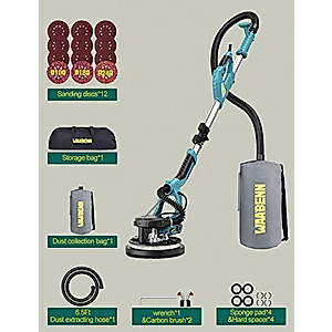 WAABENN Drywall Sander,900-1800rpm Electric drywall sander with vacuum,Foldable Retractable Wall Sander,LED Light,5 Adjustable Speeds12pcs Sandpaper
