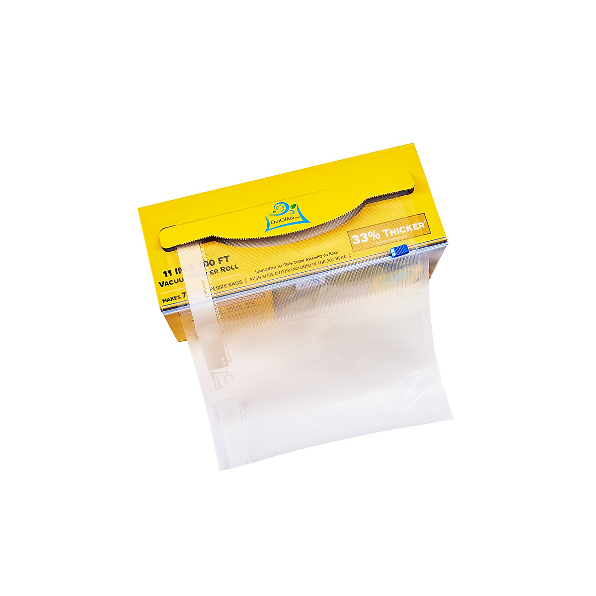 11" x 100' Mega Roll & Cutter Box Vacuum Sealer Bags Roll (No More Scissors) 4 mil 100 Foot OutOfAir, 33% Thicker, BPA Free, Sous Vide, Commercial Grade, Works with FoodSaver Sealers