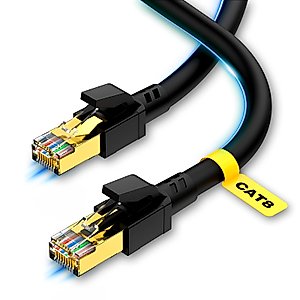 Cat 8 Ethernet Cable 6ft (2 Pack), Outdoor&Indoor, Faster Than Cat6 /Cat7 Cables, High Speed 26AWG Internet Cord 40Gbps 2000Mhz, Shielded Direct Burial RJ45 Network Cable,Weatherproof&UV Resistant