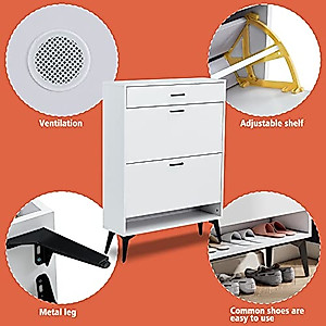 ME2 Shoe Cabinet for Entryway with 1 Slide Drawer & 2 Flip Drawers, Freestanding Shoe Rack Storage Organizer (White)