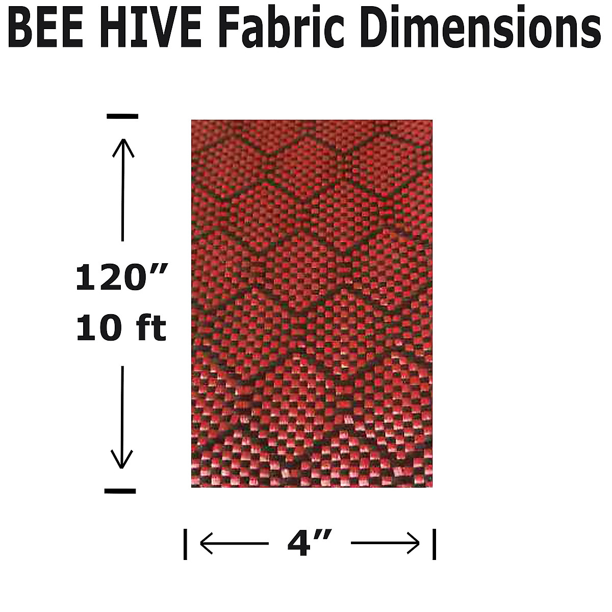 KARBXON - 4 in x 10 ft – Beehive Weave - Carbon Fiber Aramid Fabric - Red - 3K - 240g/meter - Beehive Weave 4” Wide Hemmed Fabric for Repair, DIY Projects (4, 10 ft)