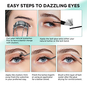 BEYELIAN Lash Clusters, 72 Pcs 10-16mm Individual Cluster Lashes False Eyelashes Extension Natural Look Reusable Glue Bonded Black Super Thin Band DIY Eyelash Extension (StyleC05 Mix Black Band)