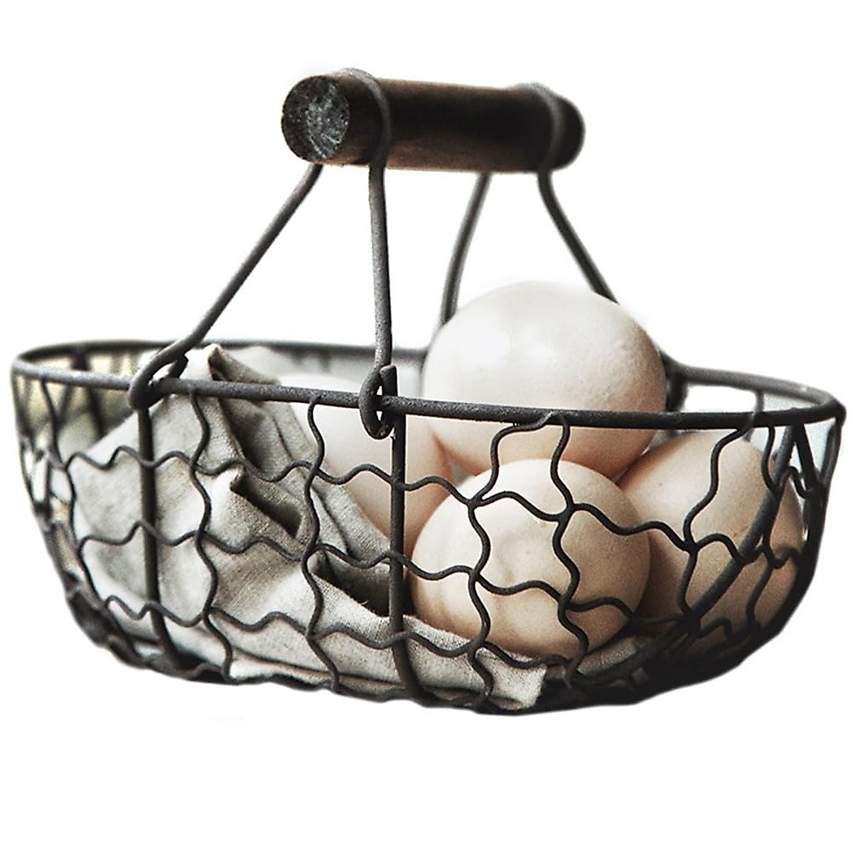 Operitacx Small Metal Wire Egg Basket Fresh Egg Container Organizer Case Countertop Holder Rust Gathering Basket Country Storage Basket for Easter Fruit Duck Egg with Handle (7x4.7 inch)