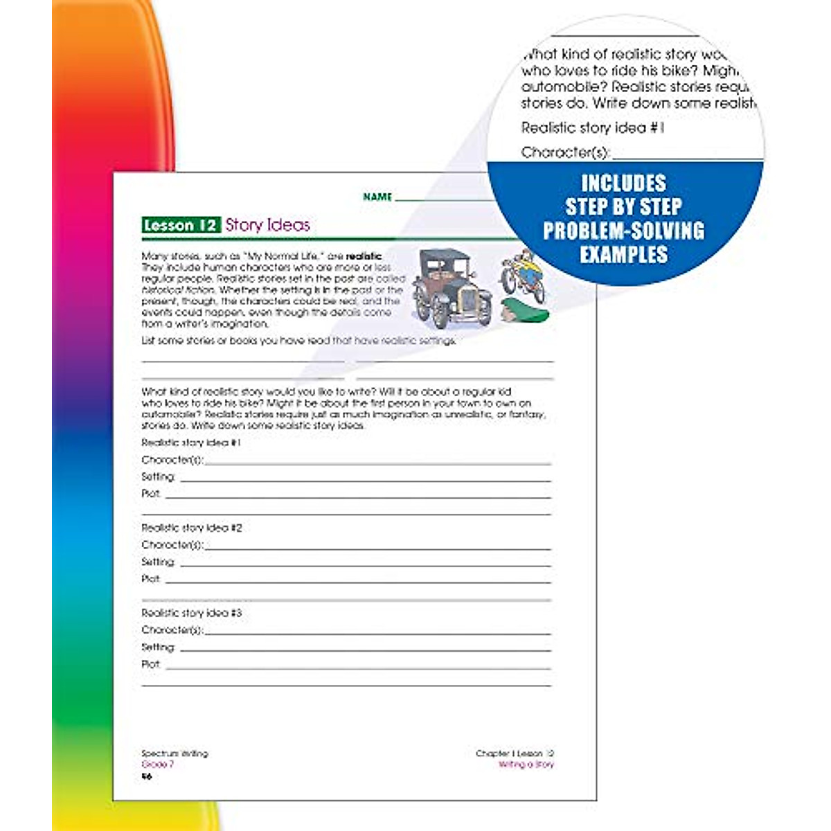 Spectrum 7th Grade Writing Workbooks, Ages 12 to 13, 7th Grade Writing, Informative, Argumentative, Comparative, and Fiction Story Writing Prompts, Writing Practice for Kids - 136 Pages